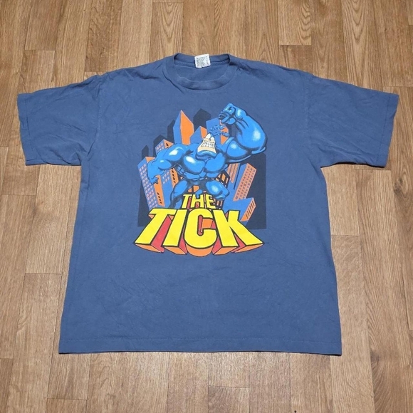 Softee | Shirts | Vintage 9s The Tick I Am Mighty Comic Cartoon 2 Sided ...